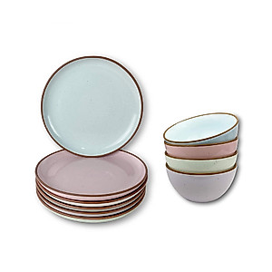 Mora Ceramic Plates and Bowls Set, Assorted Colors - Cereal Bowls and Salad Plates Bundle - Microwave, Dishwasher, and Oven Safe