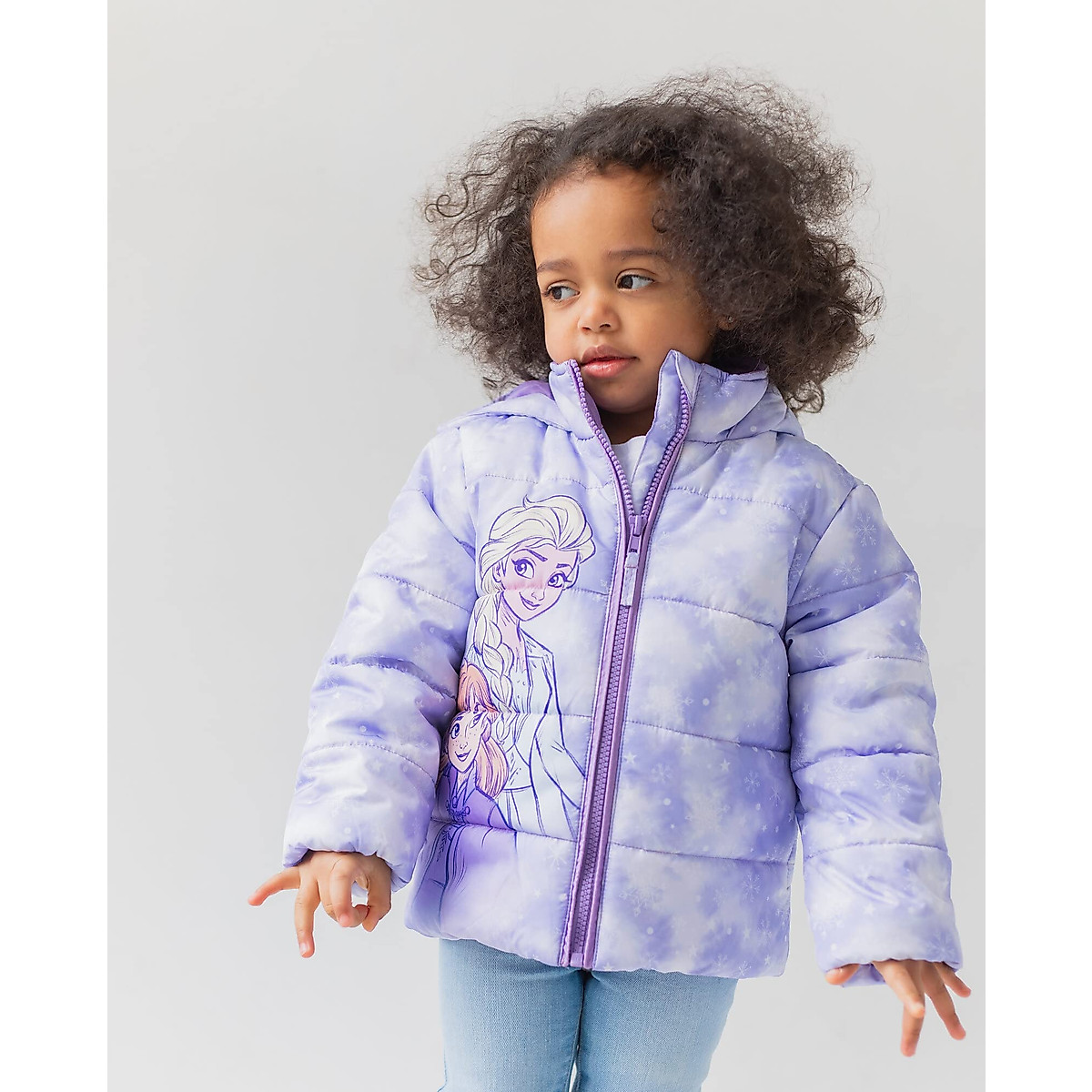 Disney Frozen Princess Anna Elsa Little Girls Zip Up Puffer Jacket Purple 7-8