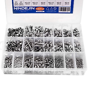 NINDEJIN 780PCS M2 M3 M4 M5 Phillips Pan Head Screws Bolt Nut Lock Flat Washers Machine Screws Assortment Kit