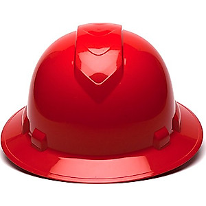 Pyramex Ridgeline Full Brim Hard Hat, 4-Point Ratchet Suspension, Red