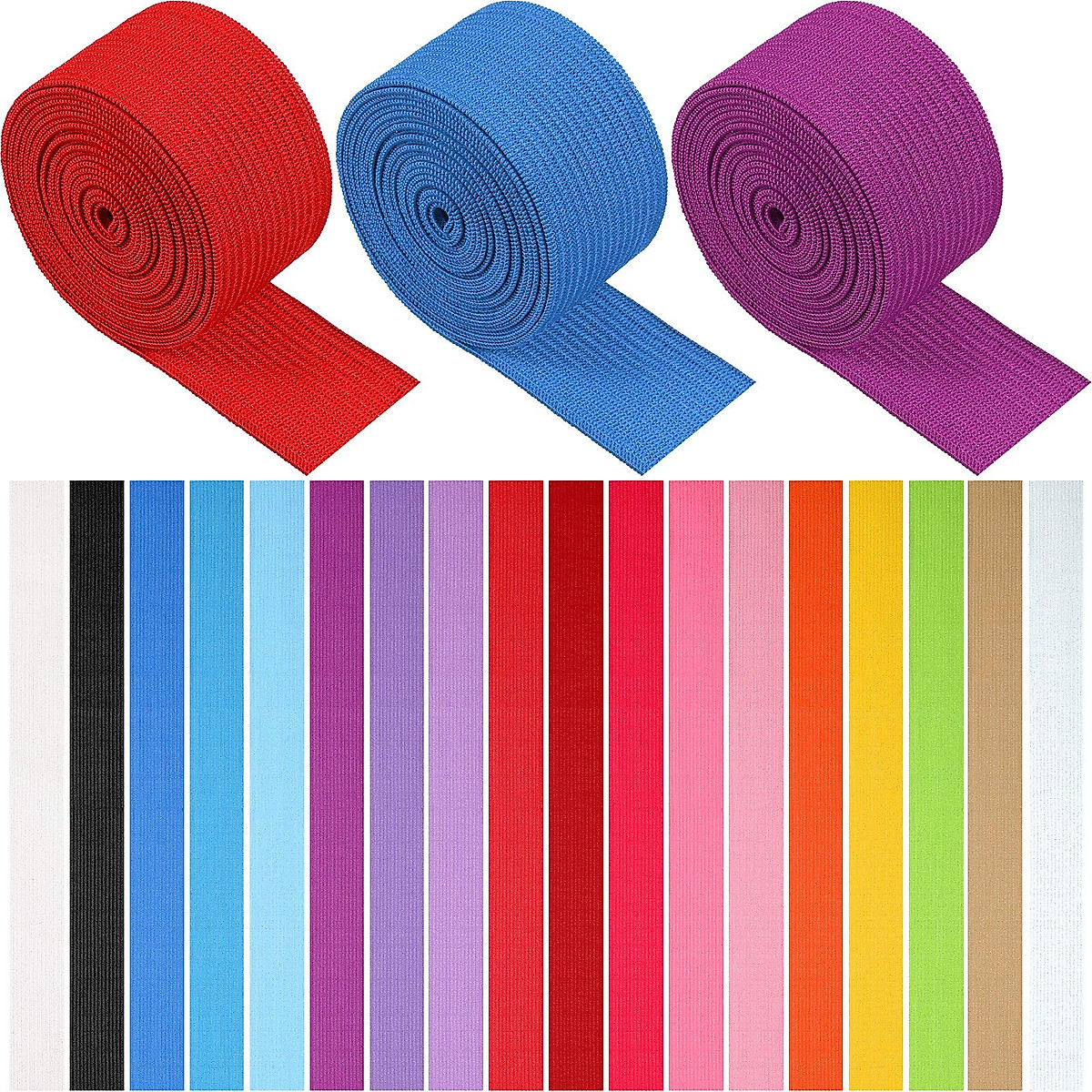 30 Yards Color Wide Braided elastic band, String for Crafts DIY Projects Sewing Headbands Hair Bands Shorts Waist Shoe Laces Wigs Bracelets, 18 Colors, 1 Inch