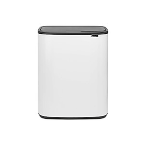 Brabantia Bo Touch Top Trash Can - 1 x 16 Gal Bucket (White) Soft Open/Close Kitchen Garbage & Recycling Can with Removable Compartment