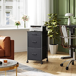 DEVAISE Mobile File Cabinet, Dresser for Bedroom with 3 Drawers, Printer Stand with Fabric Drawers, Vertical Filing Cabinet fits A4 or Letter Size for Home Office, Black