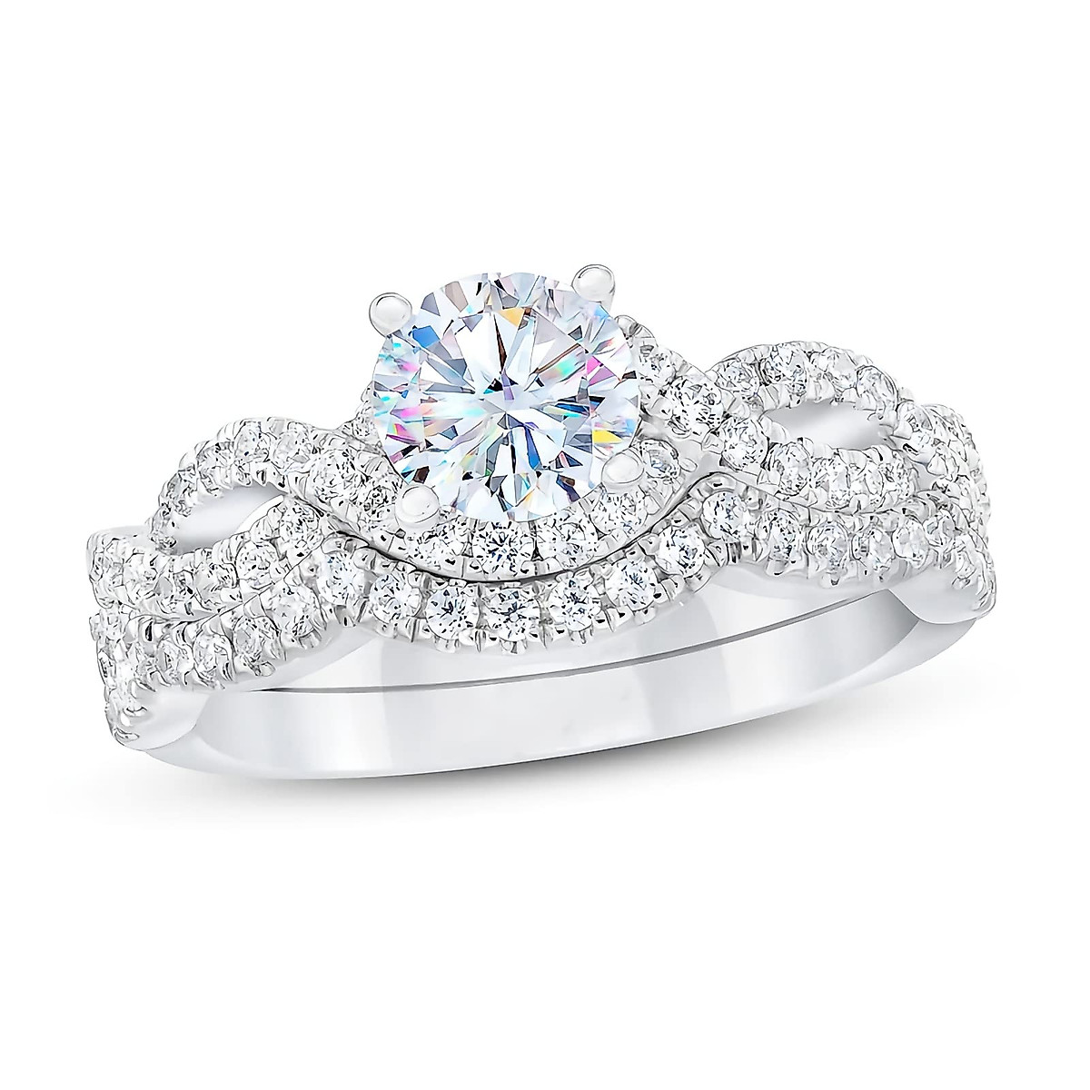 1-1/2 Carat (ctw) Bridal Set Moissanite engagement rings for women Platinum Plated Silver ring Moissanite rings - 6