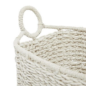 CosmoLiving by Cosmopolitan Cotton Fabric Handmade Decorative and Functional Storage Basket Basket Organizer with Handles, Set of 2 Basket for Storage 16", 18"H, White