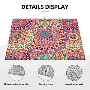 Dish Drying Mat for Kitchen Counter Boho Hippie Style Microfiber Absorbent Dish Draining Mats Reusable Washable Large 18"x24"