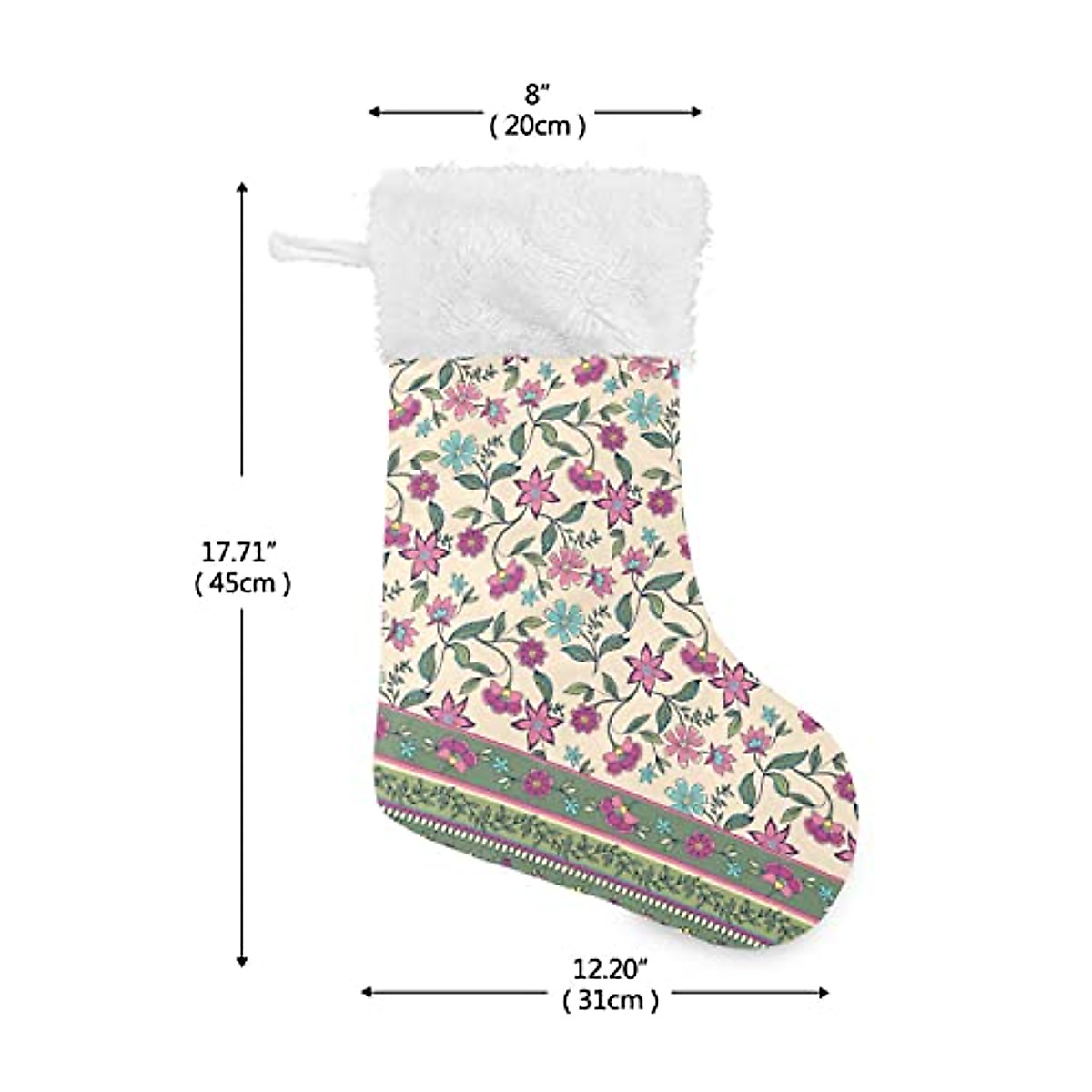 Kigai Christmas Stockings Bohemian Flowers Large Candy Stockings Stuffers Kids Cute Xmas Sock Decorations 1PC for Home Holiday Party 12" x18"