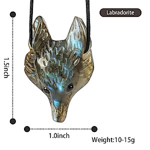 Hxswkk Labradorite Pendant Fox Crystal Necklace 1.5 Inch Healing Gemstone Carved Statue Figurine Gifts