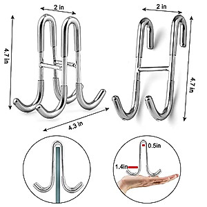 EOFJRUC Shower Door Hooks - 2 Pack Towel Hooks for Bathroom Frameless Glass Shower Door, Stainless Steel Rack Hooks for Hanging Towel, Bathrobe, Squeegee (Silver)