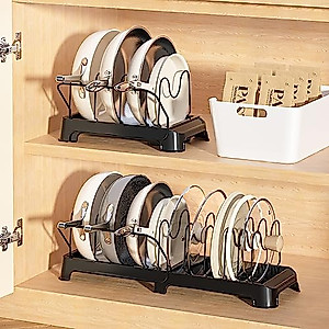 Hikinlichi Pot Lids Holders Expandable Pans Organizers Racks Cutting Board Racks Bakeware Platters Dishes Storage Stand 12 Adjustable Compartments Kitchen Countertop Pantry Cabinet Under Sink,Black