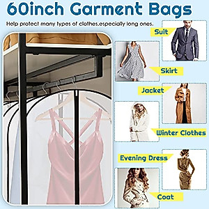 40 Pieces Garment Bags for Hanging Clothes with Zipper Hanging Garment Bags Dress Bags for Gowns Long Storage Plastic Suit Cover Bags for Coat Protector Travel Closet Clothing (24 x 60 Inch)