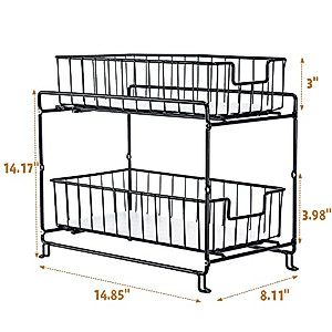 SUFAUY Pull-Out Sliding Drawer, 2 Tier Cabinet Organizer Metal Basket for Countertop Bathroom Storage, 123456