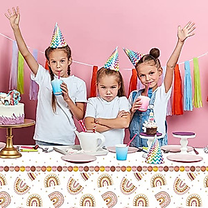 Boho Rainbow Tablecloths Boho Party Table Covers 86.6 x 51.2 Inches Boho Rainbow Party Decorations Bohemian Table Cover Plastic Table Cloth for Boho Birthday Party Baby Shower Decor Supplies (5 Pack)