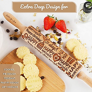 Happy Birthday Embossed Rolling Pin I EXTRA DEEP engraved rolling pin for Cookies I Rolling Pin with Design for Baking I Embossing rolling pin | Rolling Pin Made of Beech Wood I Baking rolling pin
