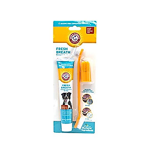 Arm & Hammer for Pets Fresh Breath Kit for Dogs | Contains Toothpaste, Toothbrush & Fingerbrush | Reduces Plaque & Tartar Buildup | Safe for Puppies, 3-Piece Kit, Chicken Flavor
