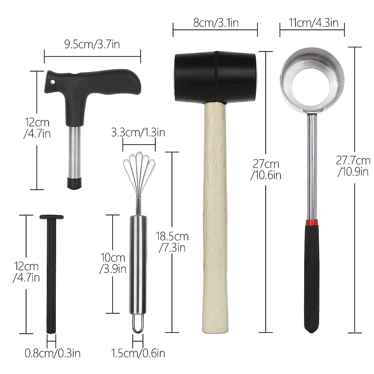 FengWu Coconut Opener Tool Set Food Grade Stainless Steel Coconut Opener Kit for Young Coconut Coco Jack Opener Kit with Stainless Steel Scraper, Coconut Hole Maker Puncher, Rubber Hammer (4pcs)