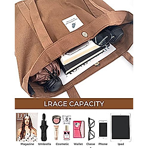 Canvas Tote Bag Aesthetic for Women, Shoulder Bag with Inner Pockets, Hobo Crossbody Handbag Casual Tote.(Coffee)