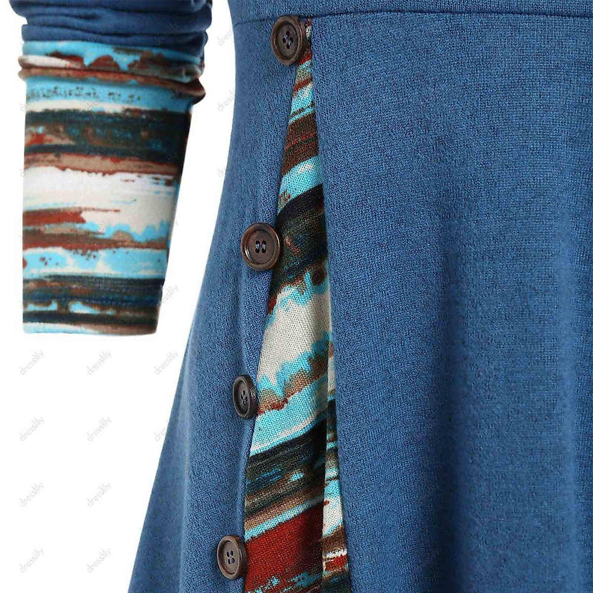 UQRZAU Winter Dresses for Women 2024, Dresses Convertible Neck Cinched Striped Flare A Line Dress Long Sleeve Wedding Guest Dress Sequin Party Dress Renaissance 2024 Dress Bodycon (L, Blue)