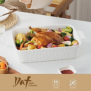 Dafuceramic Casserole Dish for Oven, 4.2 QT Baking Dish, 9x13 Large Porcelain Baking Pan, Durable Rectangular Lasagna Pan Deep with Handles, Microwave Oven Safe
