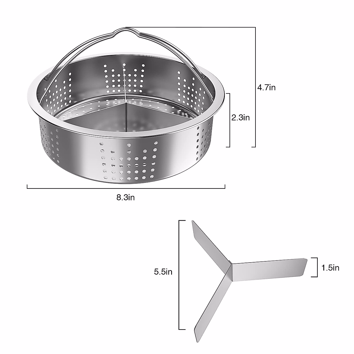 Stainless Steel Steamer Basket, Vegetable Steamer Basket Rack for Cooking, Instant Pot Steamer Basket Insert for Veggie Fish Seafood Broccoli Egg Cooking, Silve