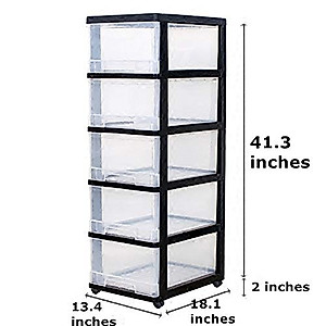 Shozafia 5-Drawer Rolling Storage Cart on Wheels, Craft Storage Containers Bins, Black Frame & Clear Storage Drawers