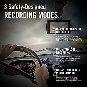 Hyperion 1080p WiFi Dash Cam with Crash Detection and Gesture Snapshot Photography, Loop Recording with 300° Rotatable Lens and 16GB Memory Card, Downloadable App
