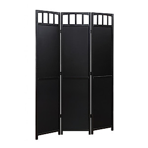 Legacy Decor 3 Panels Solid Wood Privacy Screen Room Divider Black Finish 5.8 ft Tall