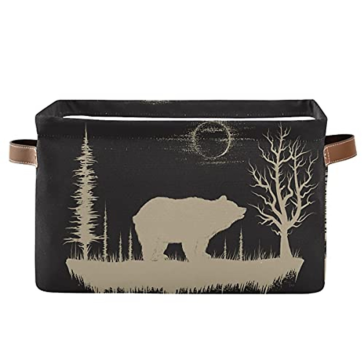 Animal Bear Forest Tree Storage Bins Basket, Moon Collapsible Storage Cube Rectangle Storage Box with Handles for Shelf Closet Nursery Bedroom Home Office 1 Pack