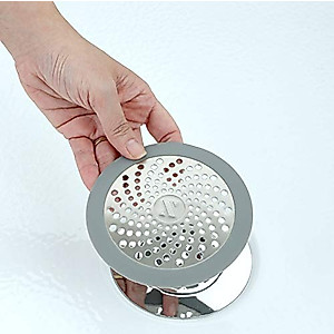 SlipX Solutions Gray Flat Drain Protector Fits Standard Shower Drains to Prevent Clogs (4.5 inch Diameter, Silicone & Stainless Steel)