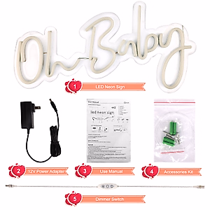 Oh Baby Neon Sign for Wall Decor,23.6x11.8 inch Dimmable Switch Warm White Art Signs Led Neon Light for Baby Shower Decorations, Engagement Party, Birthday Party, Bar, Wedding House, Kid's Room