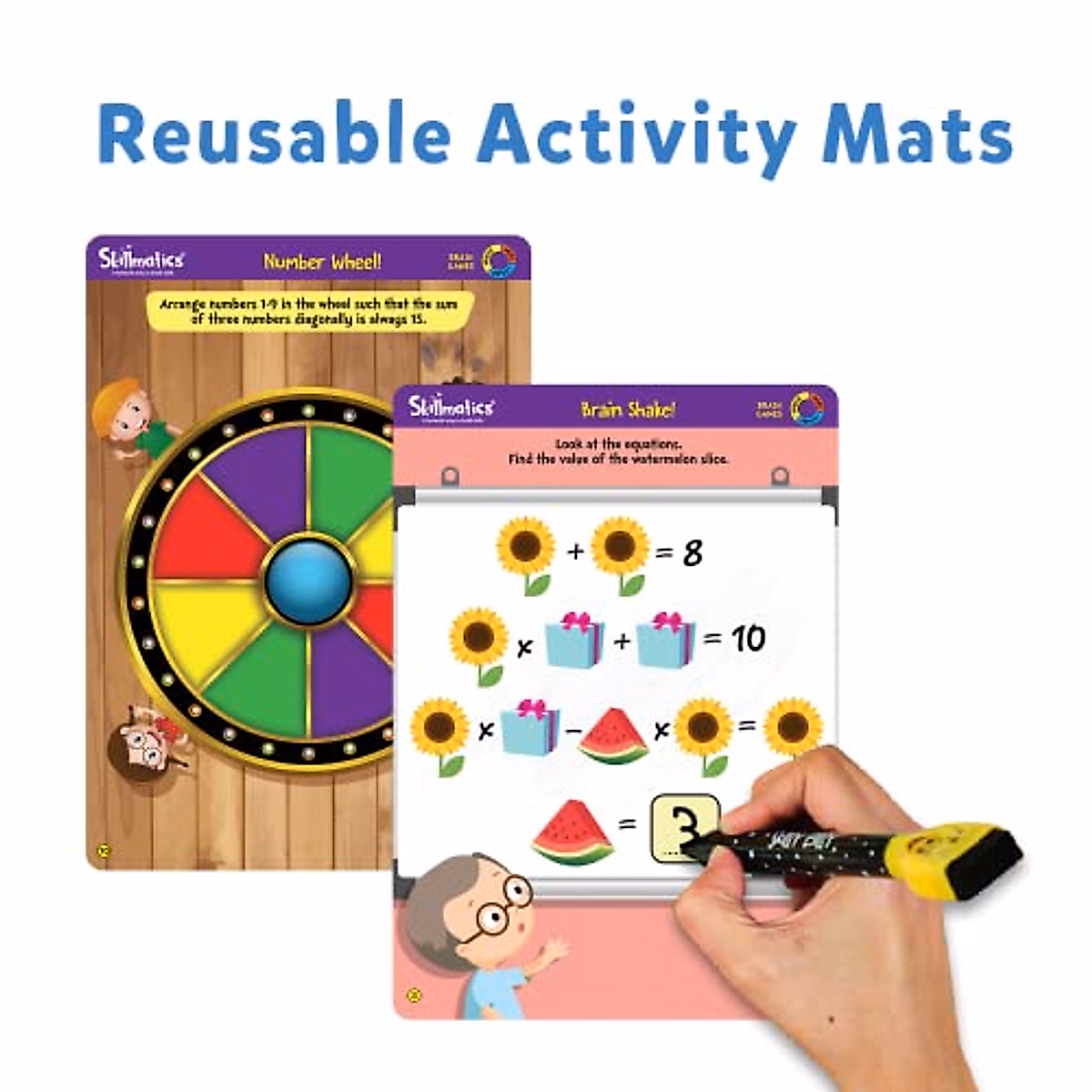 Skillmatics Educational Game - Brain Games, Reusable Activity Mats with Dry Erase Marker, Gifts, Travel Toy, Ages 6 and Up