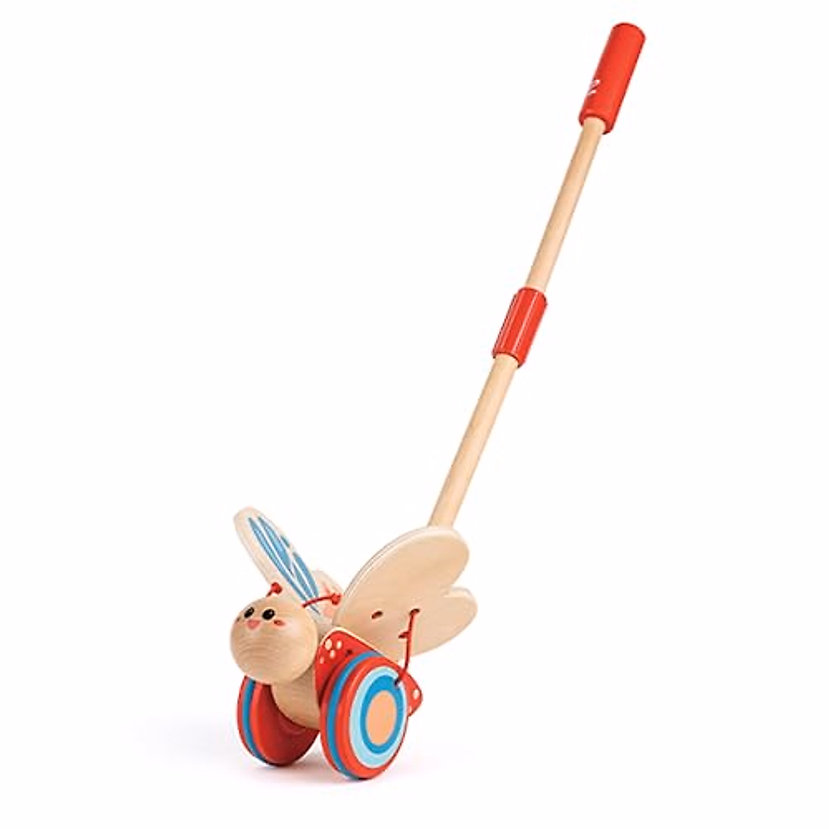 Award Winning Hape Butterfly Wooden Push and Pull Walking Toy, L: 6.3, W: 5.8, H: 22.2 inch, Red