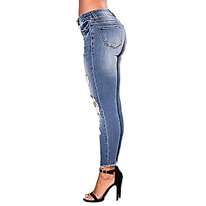 Flamingals Skinny Jeans for Women Mid Rise Stretchy Ripped Jeggings Distressed Sexy Curvy Trendy Denim Jeans Blue M