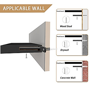 VOGGV Black Floating Shelves for Wall, Wall Mounted Shelves with Invisible Brackets, Wall Shelves for Bathroom, Bedroom, Office, Living Room, Kitchen, Shelves for Wall Decor Storage, Set of 4