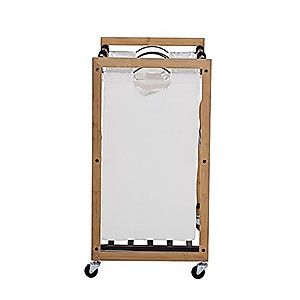 TRINITY 3-Bag Bamboo Laundry Cart, Laundry-Room Organization and Dirty Clothes Hamper with Wheels for Bedroom, Closet, Dorm Room and More, Bronze Poles