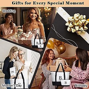 AUNOOL Tote Bag for Women - Grandma Birthday Gifts Initial Embroidery Canvas Bag Makeup Bag, Personalized Gifts for Friends Female Teacher Appreciation Gifts, Reusable Gift Bag Bridesmaids Gift, J