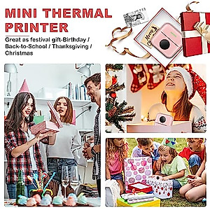 Mini Pocket Printer, Bluetooth Inkless Thermal Printer with 5 Rolls Printing Paper for Android or iOS APP, Portable Sticker Printer Gift for Kids, Friends, Receipt Printer for Photo Journal Notes Memo