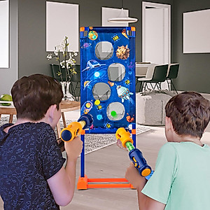 SUYE Shooting Game Toy for Age 6, 7, 8, 9, 10+ Years Old Kids, Boys - 2pk Foam Ball Popper Air Guns & Shooting Target & 48 Foam Balls - Ideal Gift - Indoor and Outdoor Toy Guns for Kids Girls