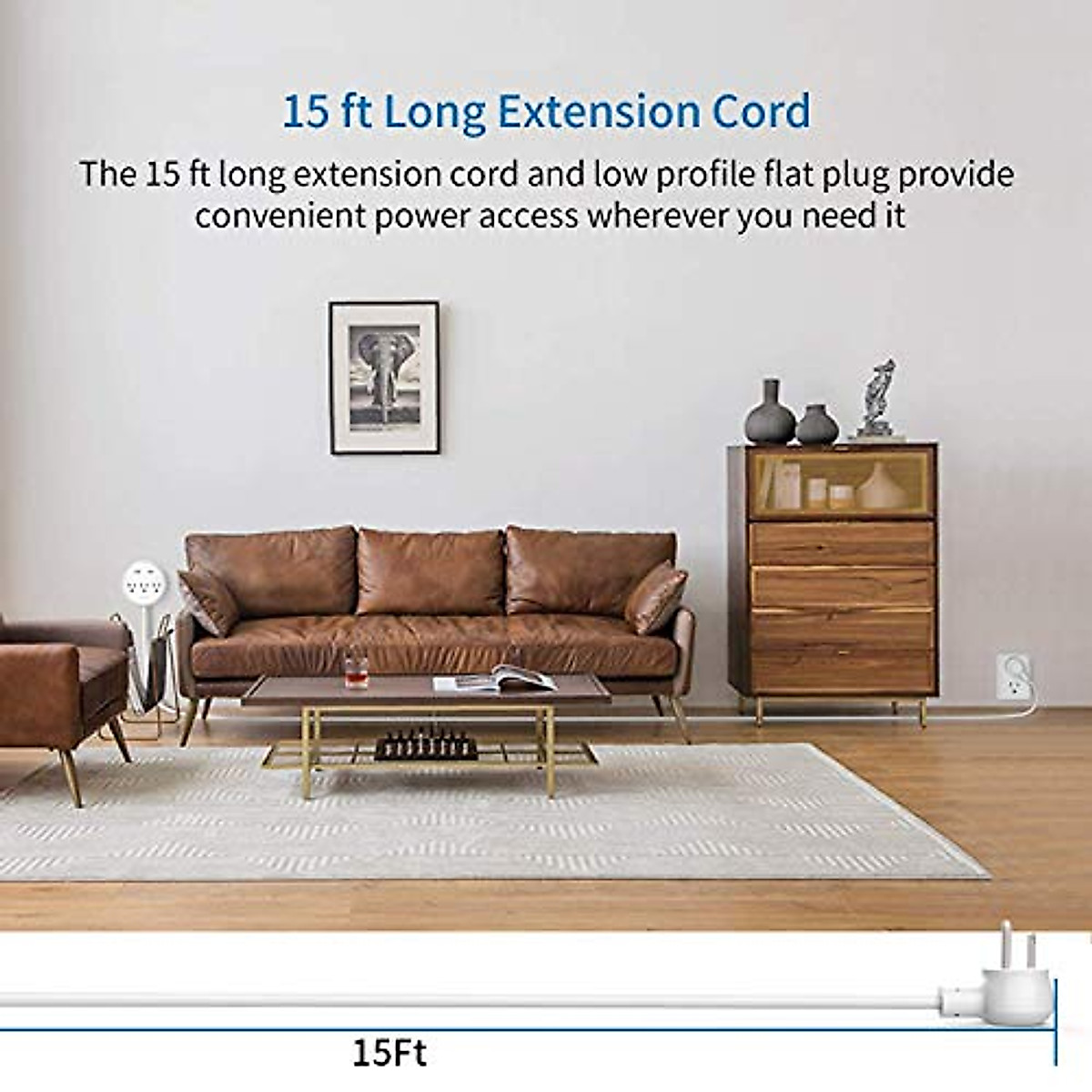 NTONPOWER Flat Plug Power Strip Bundle, 2 Outlets 3 USB Compact Power Strip with 10ft and 15 ft Extra Long Extension Cord, Right Angle Plug for Office, Home, Nightstand, Dorm Essentials