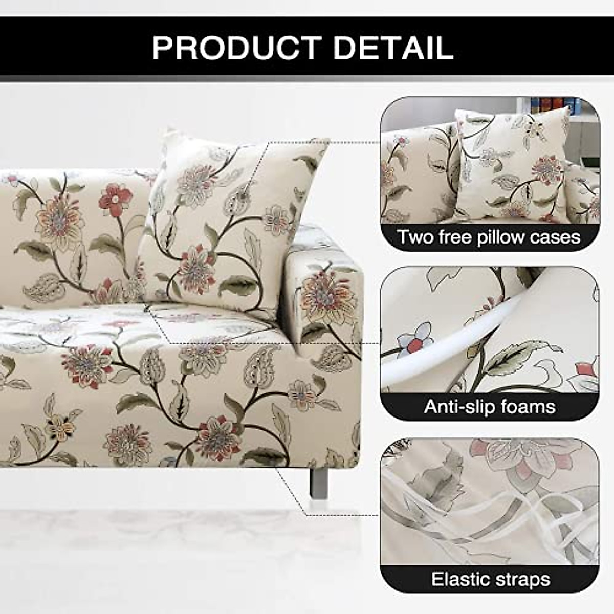 Lamberia Printed Sofa Cover Stretch Couch Cover Sofa Slipcovers for 3 Cushion Couch with Two Pillow Cases (3 Seater, New Blooming Flower)