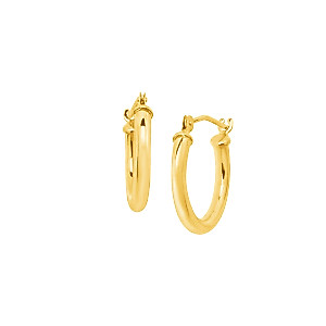 Welry Round Tube Hoop Earrings for Women, Simply Gold Collection, 14K Yellow Gold, Jewelry Gift Idea, 15mm