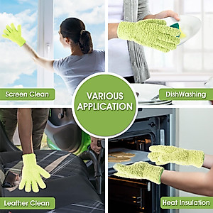 Sibba 2pcs Microfiber Dusting Mitt Gloves Auto Household Cleaning Mittens Cloth Reusable Washable Gloves for Men Women Kitchen House Blinds Plants Mirrors Lamps Car Cleaning (Yellow)