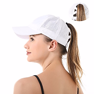 FASHIXD Ponytail Baseball Cap for Women Mesh Quick Dry Baseball Hat with Ponytail Hole (White)
