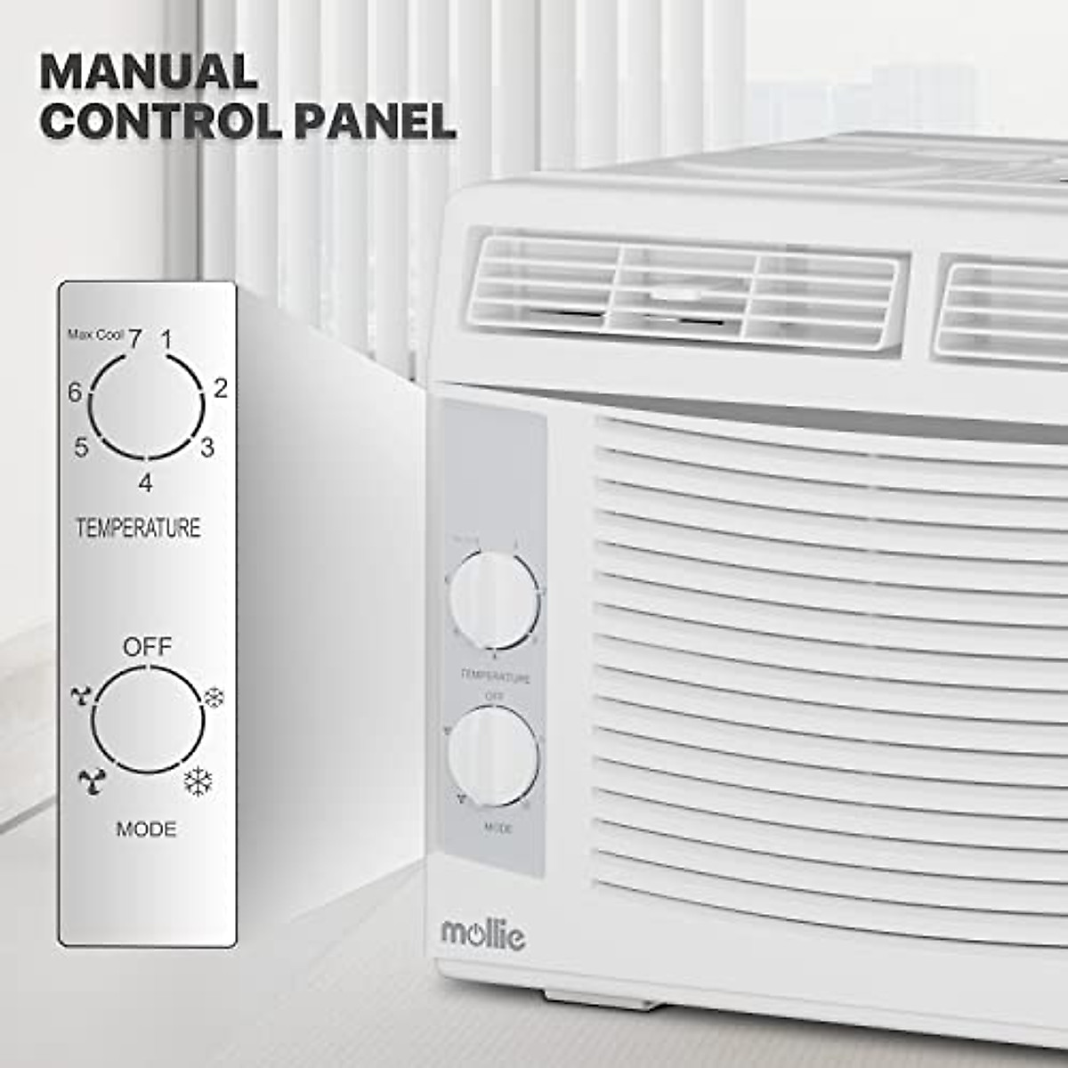 mollie 5,000 BTU Window Air Conditioner with Mechanical Controls and easy-to-Clean Washable Filter, Cool up to 150 Sq. Ft. For Bedrooms Guest Rooms