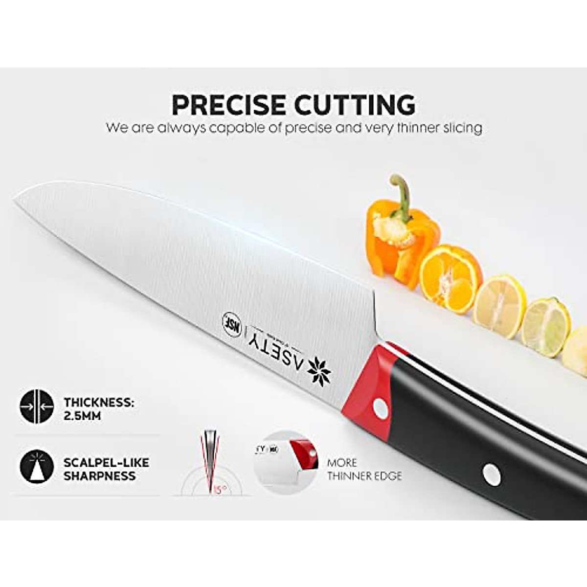 ASETY Kitchen Knife Set with Block- NSF Food-Safe 17 PCS Modern Knives Full Tang German Stainless Steel Chef Knife Set with 4-in-1 Knife Sharpener and 2x Peeler- Ergonomic Handle and Gift Box