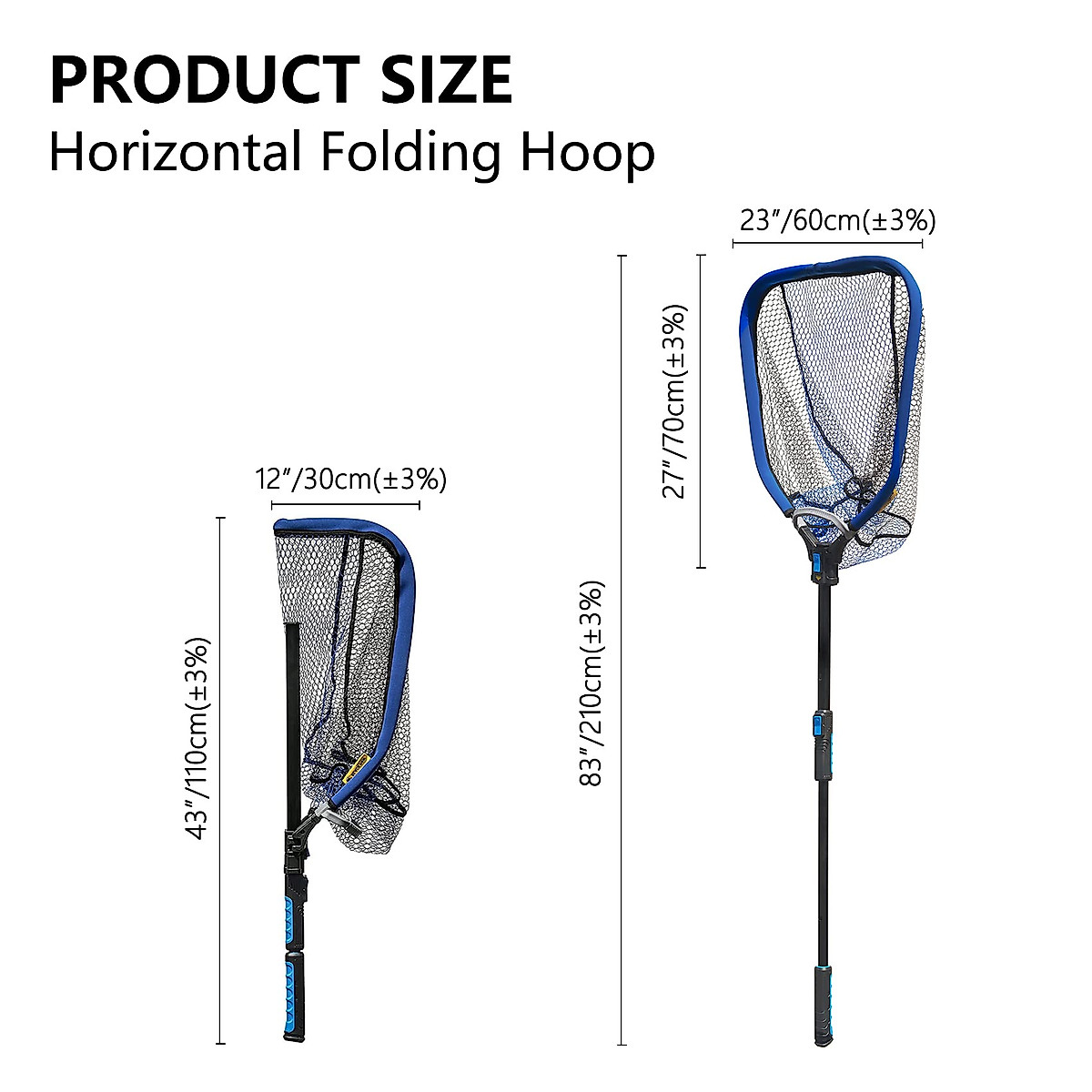 Black Paw Easy Fold Square Sliding Net Rubber Coated 3-D Net Bag, Super Strong, Collapsible Telescopic Pole Handle (Full 83''/210cm Hoop Size 23''/60cm Blue（Collapsible）)