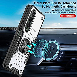 RLUYIDIKS for Samsung Galaxy Z Fold 4 Case,360°Rotate Ring Stand Magnetic Cover Case,Military Grade Protection Shockproof Phone Case,7.6inch for Samsung Galaxy Z Fold 4 5G,Silver RUS01-12