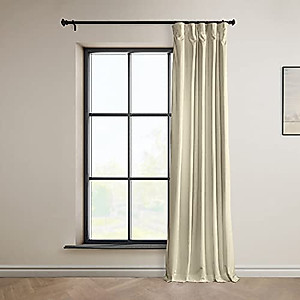 HPD HALF PRICE DRAPES Blackout Solid Thermal Insulated Window Curtain 50 X 84 Signature Plush Velvet Curtains for Bedroom & Living Room (1 Panel), VPYC-SBO161204-84, Angora Beige