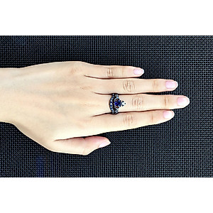 JAJAFOOK Women's Gold Plated Cubic Zirconia CZ Blue Rhinestone Heart Cut Bridal Crown Irish Claddagh Ring