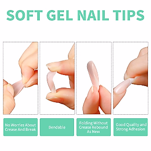 Monja Gel Press On Nails 144pcs French Tips Short Square Nail Tips Soft Gel Fake Nails 10 Sizes Strong Adhesion Nails Faster to Extension Brown White Colors